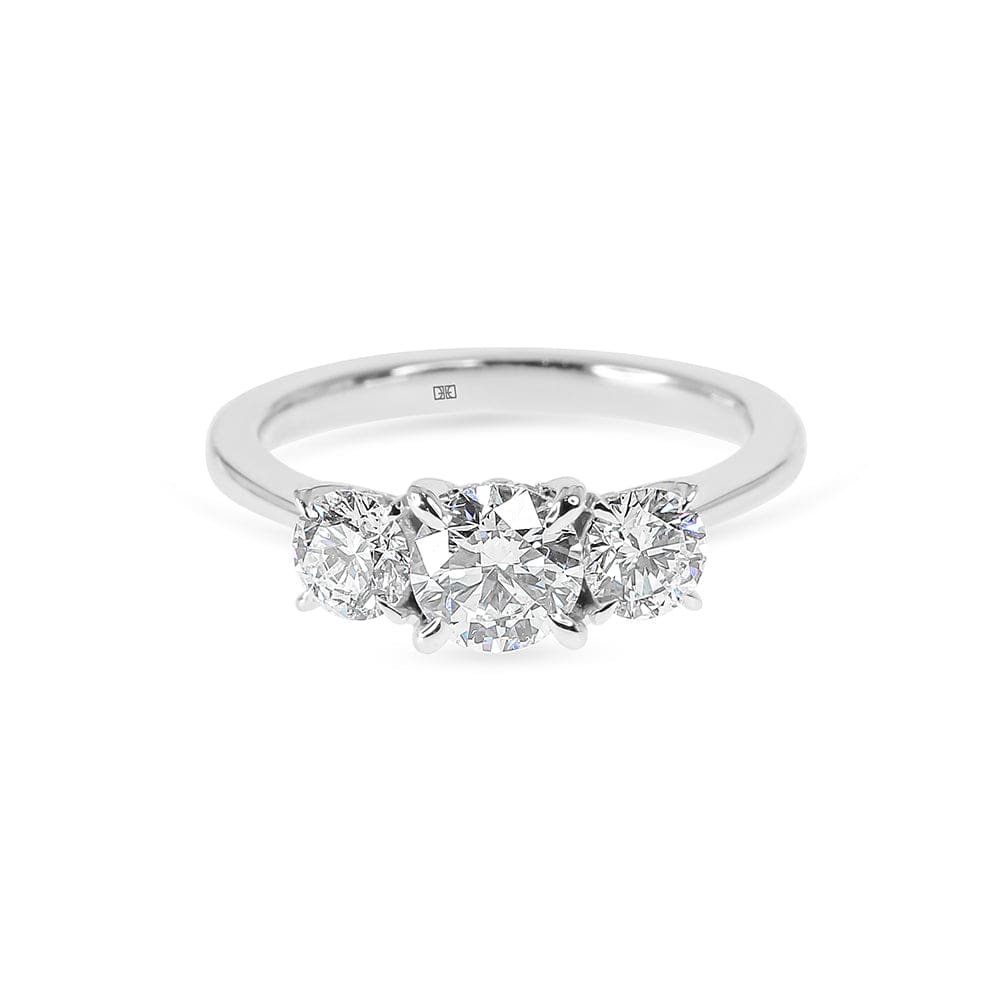 Helena Tri-Stone Ring Round Diamond Engagement Ring – Diamond Elite