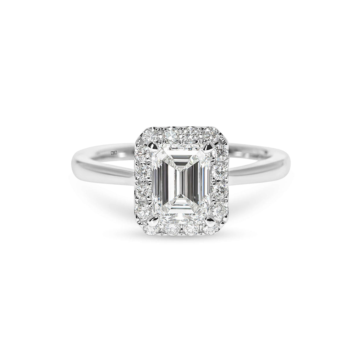 Lab Grown Tahlia Emerald Cut Halo & Sidestones Engagement Ring ...