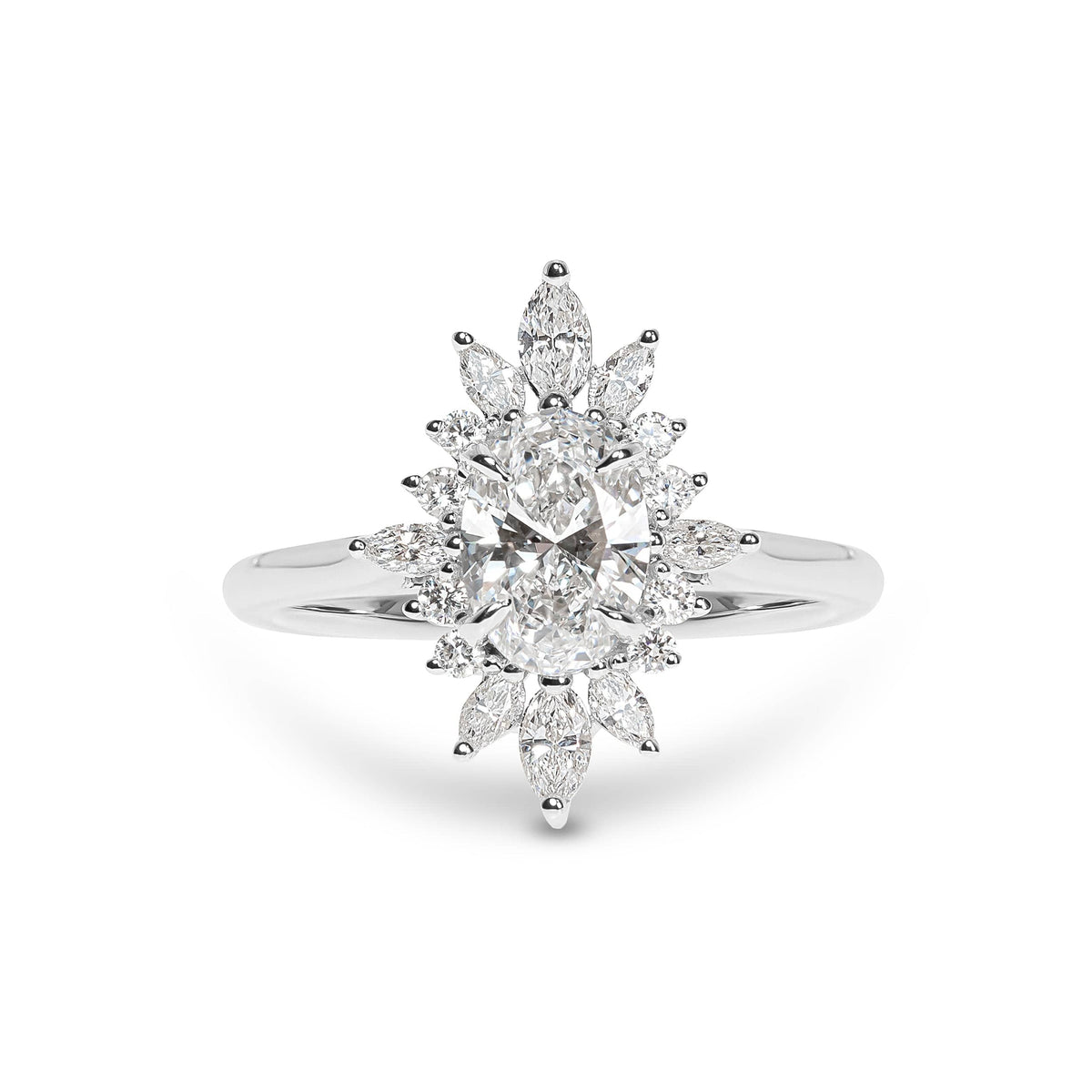 Marbella Sunburst Oval Diamond Engagement Ring – Diamond Elite